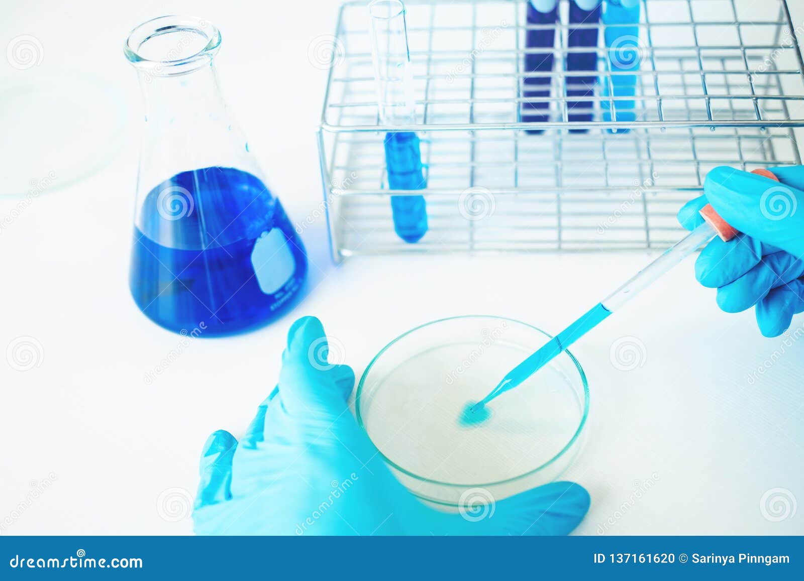 Scientist with Equipment Holding Tools during Scientific Experiment ...