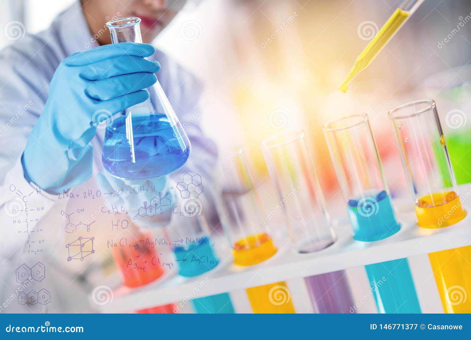 Scientist with Equipment and Science Experiments, Laboratory Glassware ...