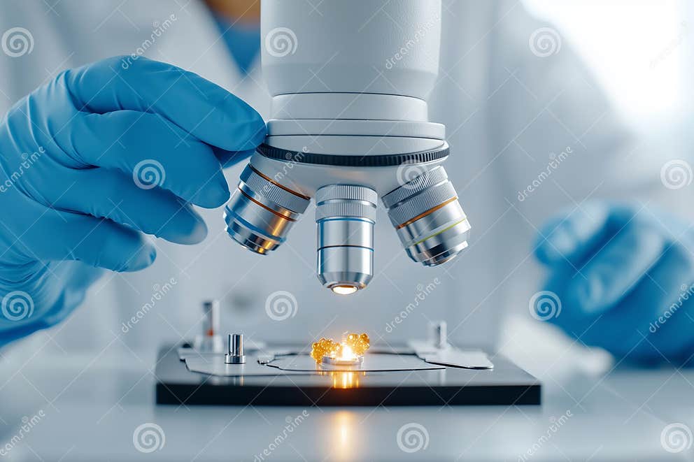 A Scientist Examines Samples Under a Microscope in a Modern Laboratory ...
