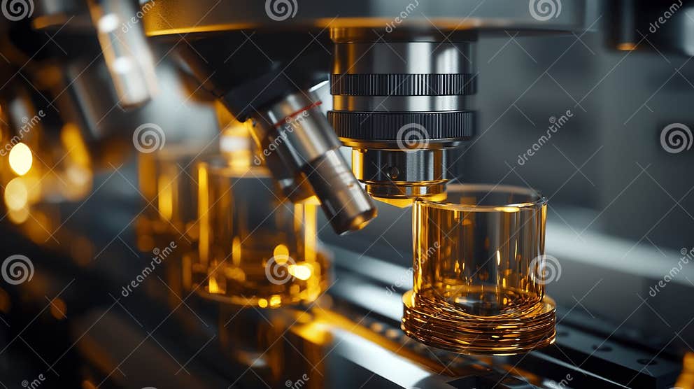 A Scientist Examines a Semiconductor Wafer Using a Microscope in a Lab ...
