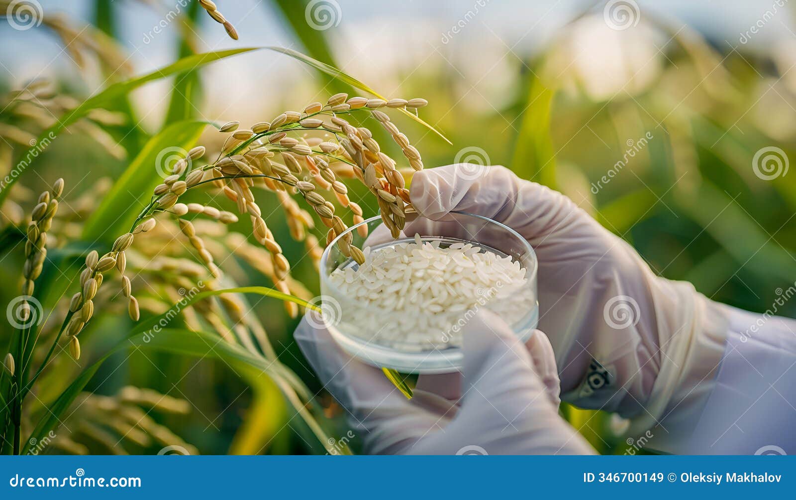 Scientist Examining Genetically Modified Rice in a Petri Dish in a ...