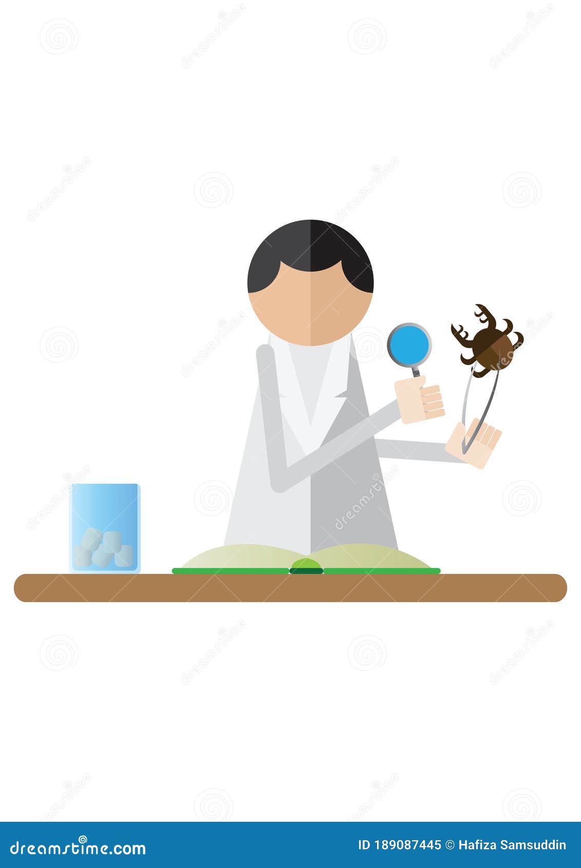 Scientist Examining Specimen with Magnifying Glass. Vector Illustration ...