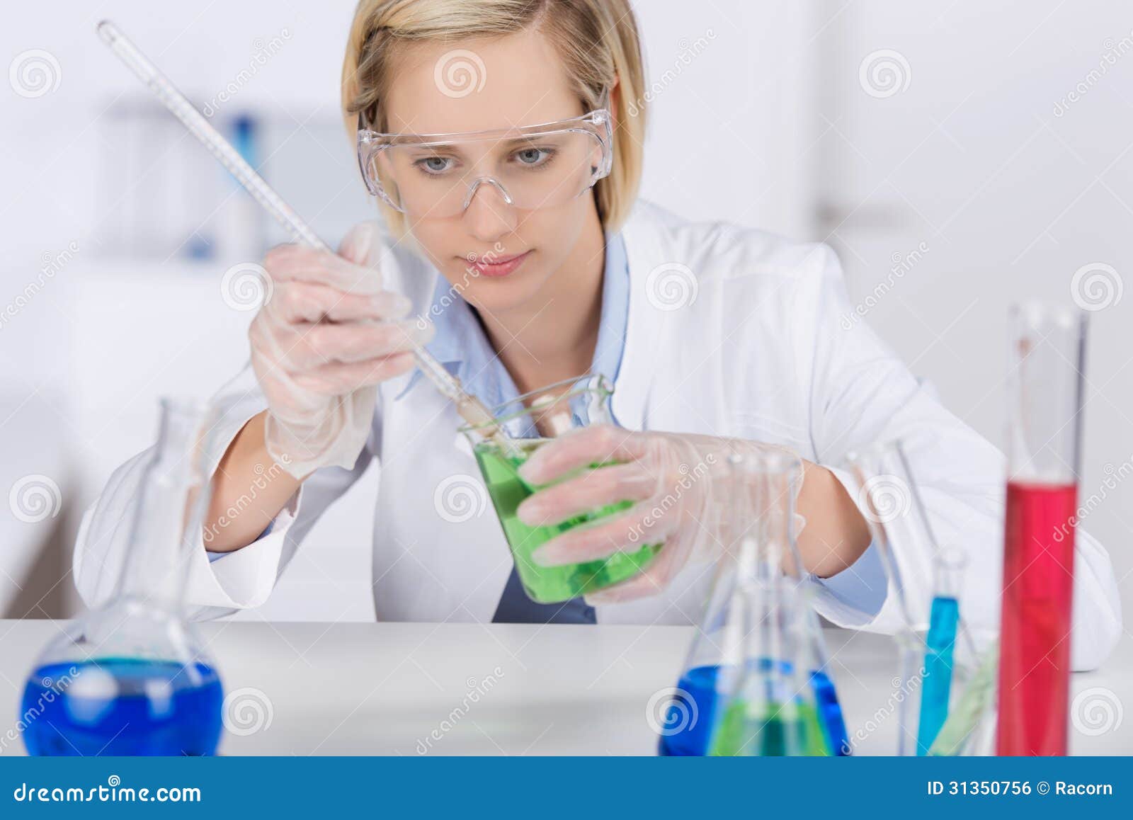 Scientist Experimenting at Desk in Laboratory Stock Photo - Image of ...