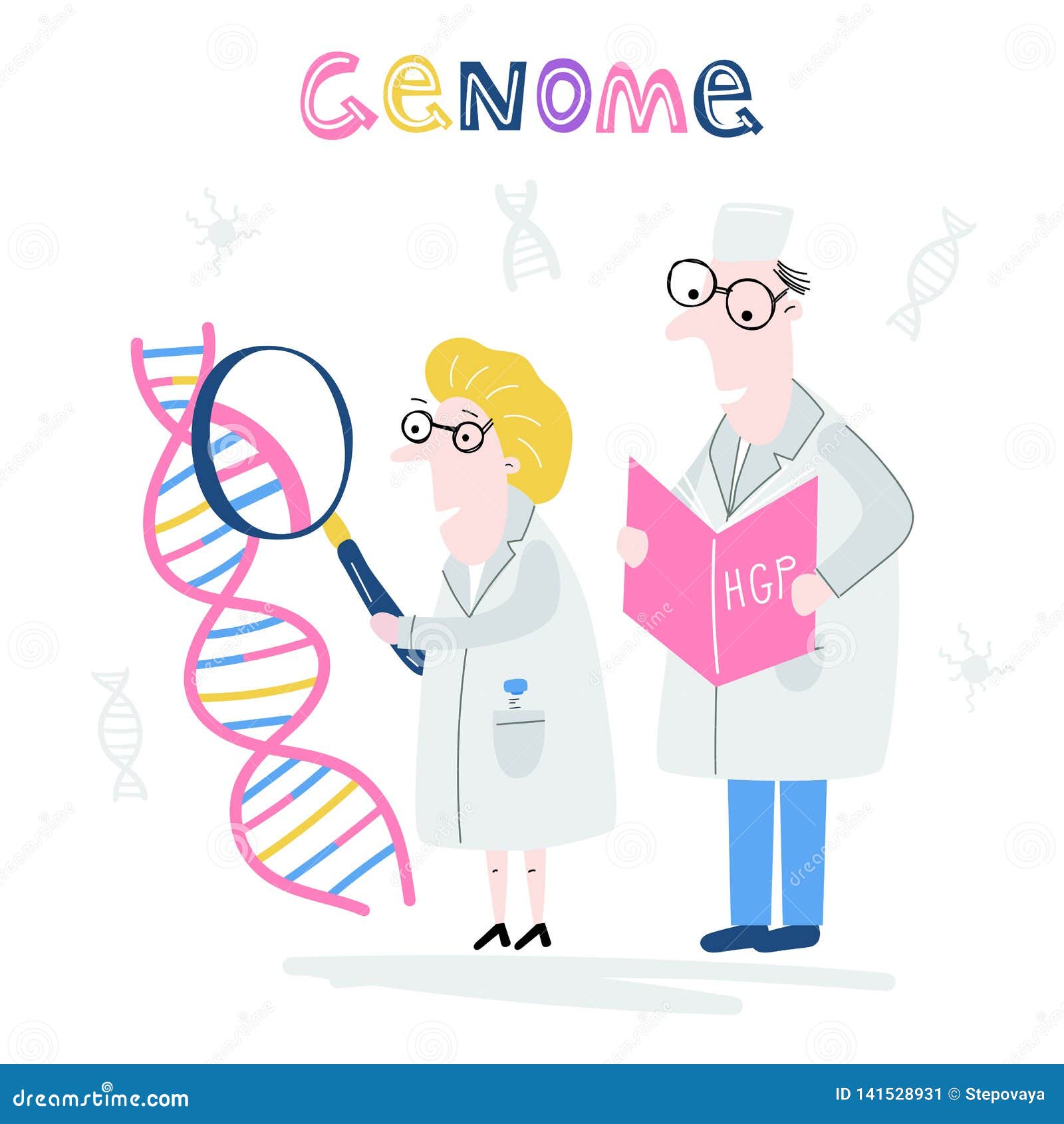 Scientist Exploring DNA Structure. Hand Drawn Genome Sequencing Concept ...