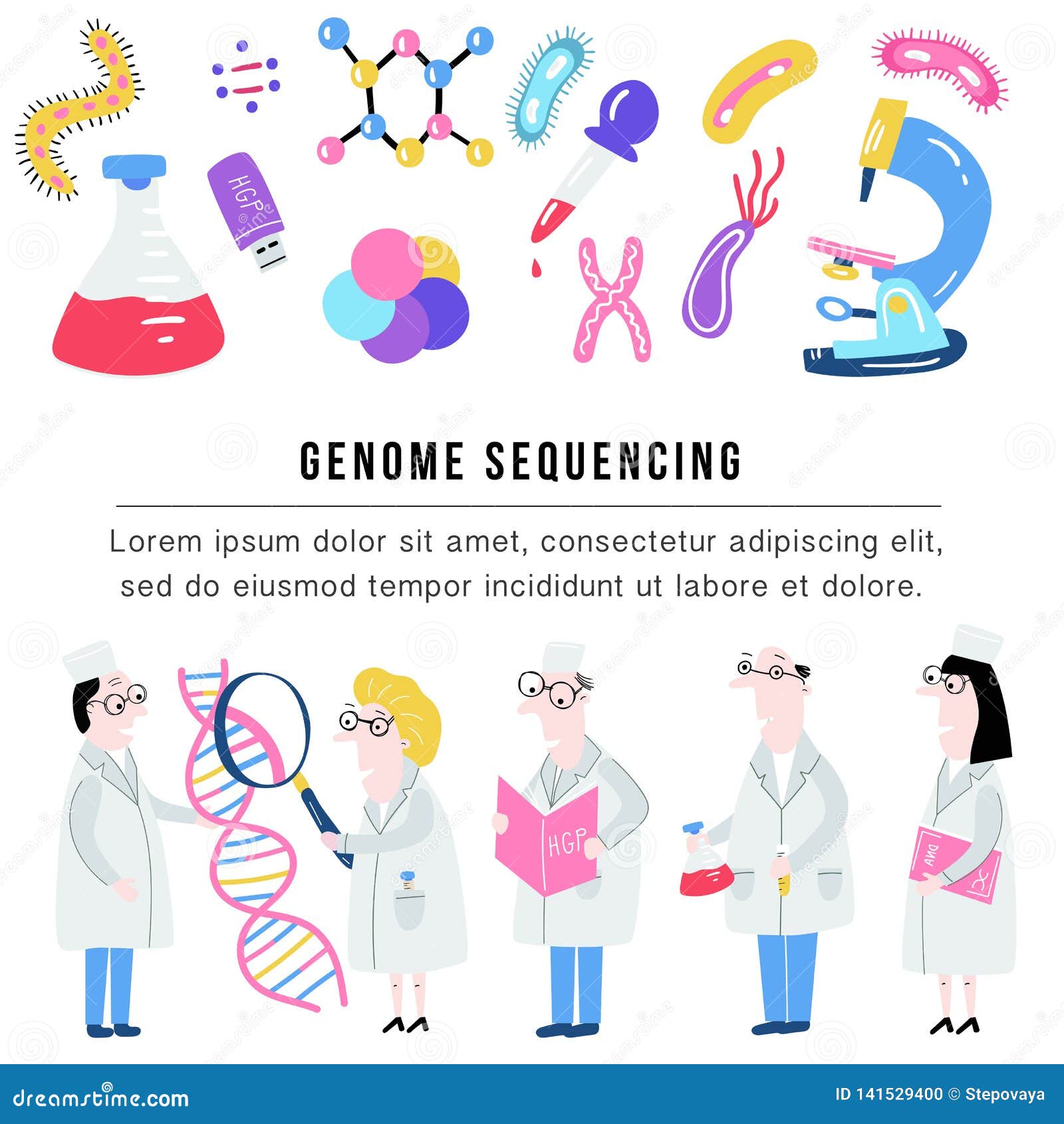 Scientist Exploring Dna Structure Hand Drawn Genome Sequencing Concept