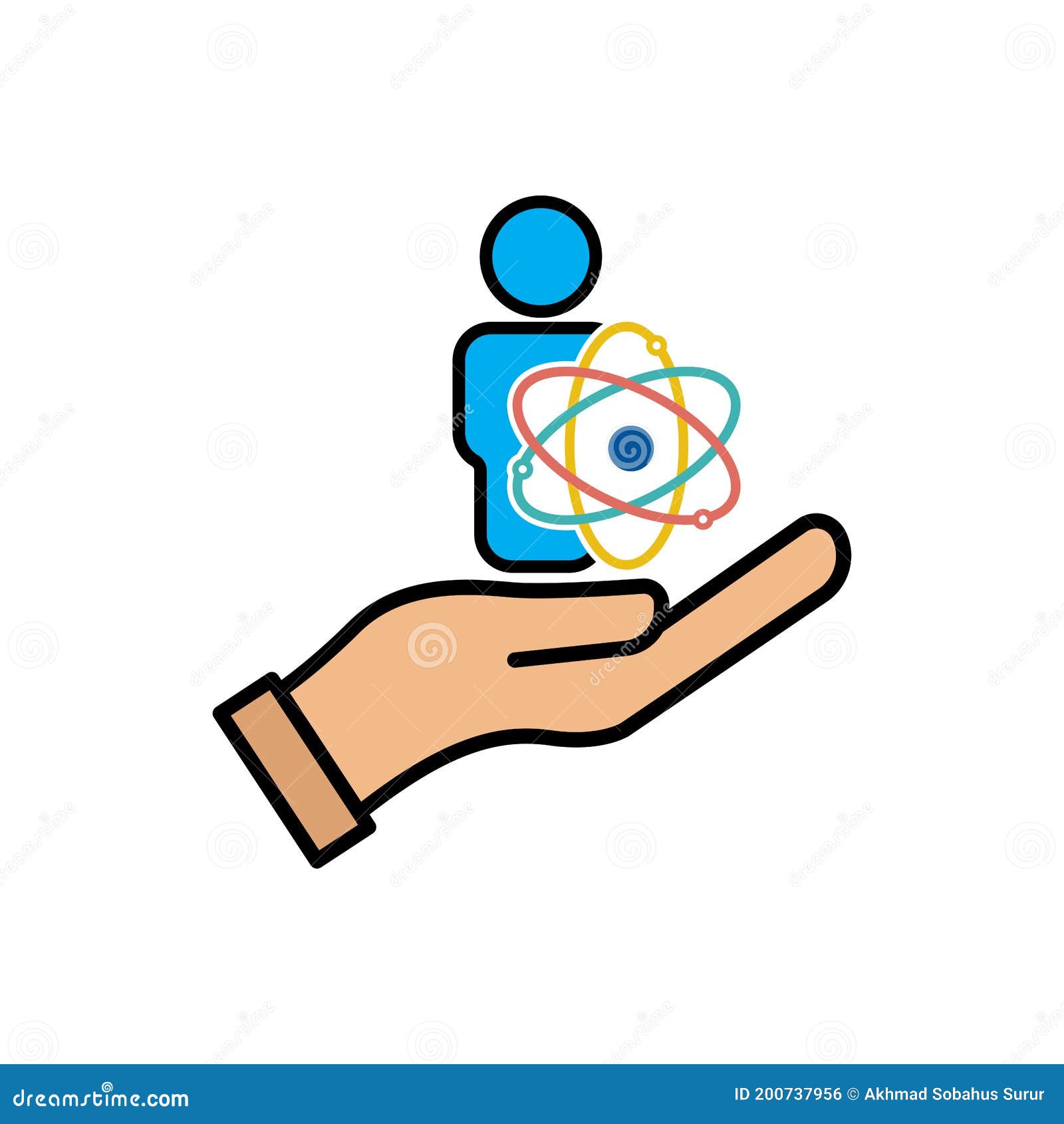 Scientist Flat Symbol. People and Hand Flat Icon with Atom. Design ...