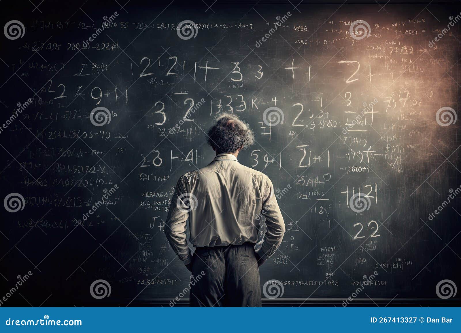 Scientist in Front of a Blackboard with Equations and Problem Solving ...