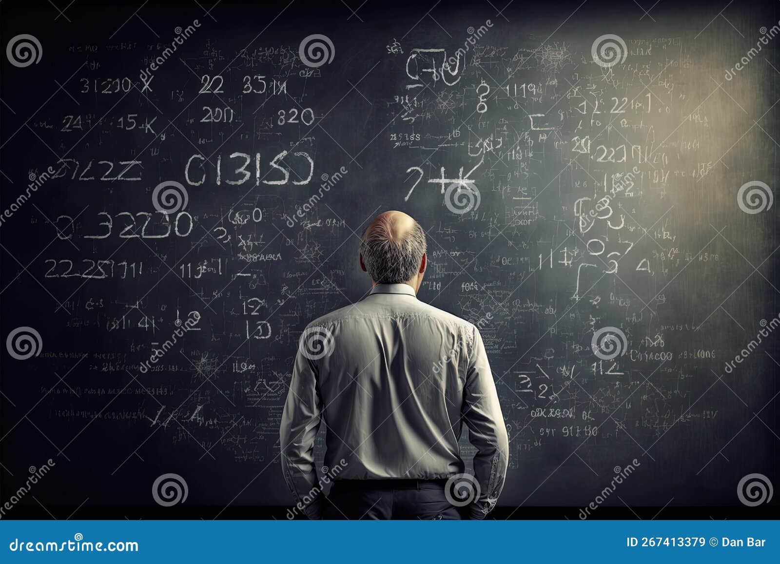 Scientist in Front of a Blackboard with Equations and Problem Solving ...