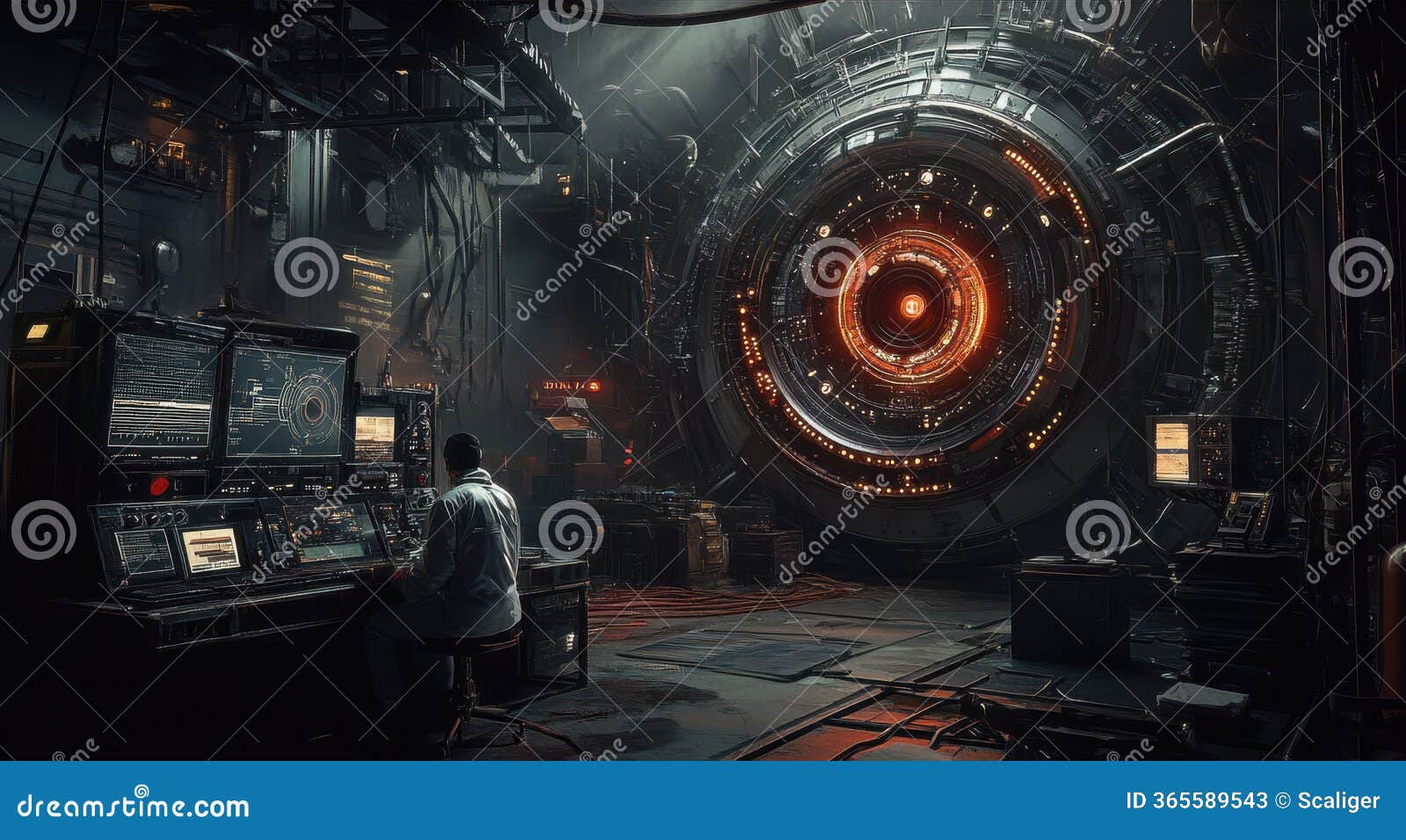 Futuristic Sci-fi Laboratory With Illuminated Doors And Corridors Stock ...