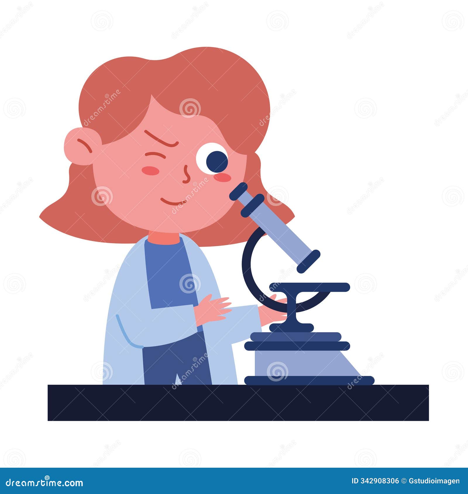 Scientist Girl with Microscope Stock Illustration - Illustration of ...