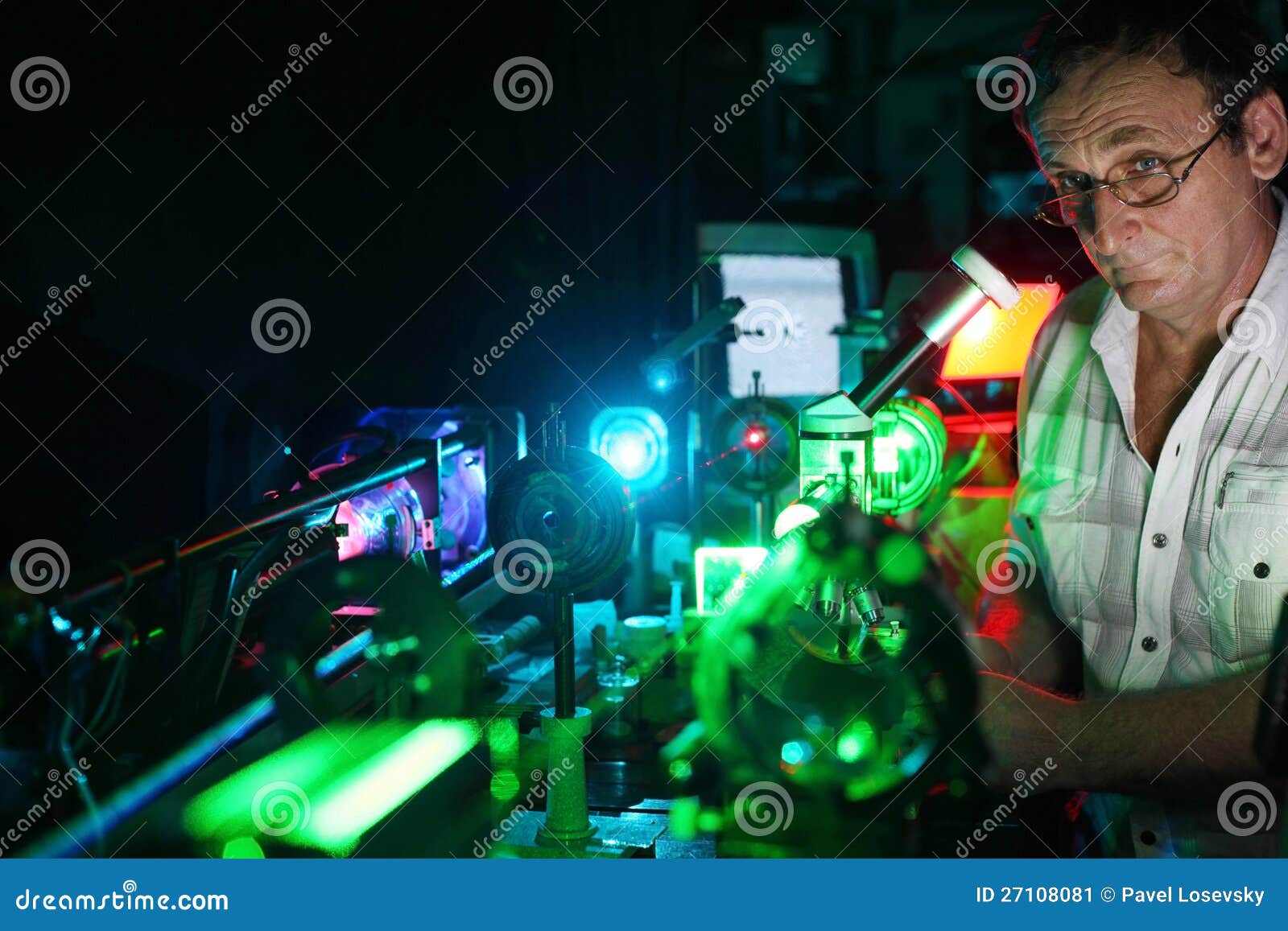 Scientist with Glass Demonstrate Laser Stock Image - Image of learn ...
