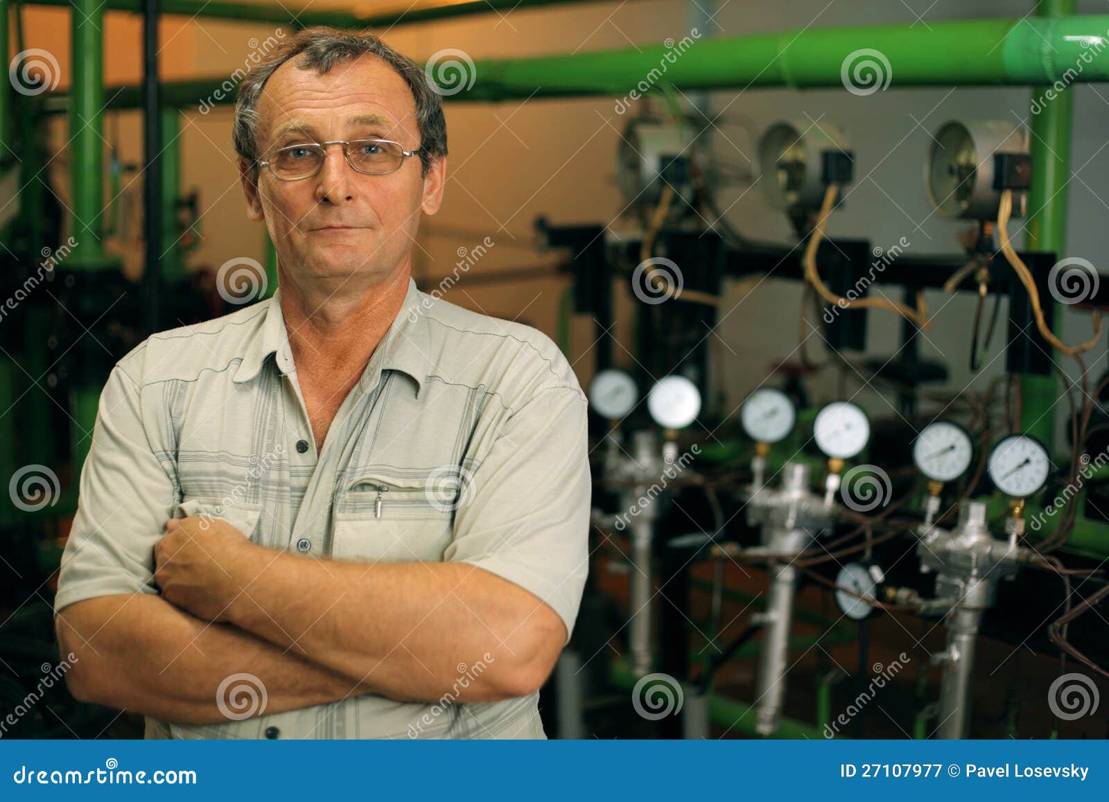 Scientist in Glasses Pose Near Pipes with Meters Stock Image - Image of ...