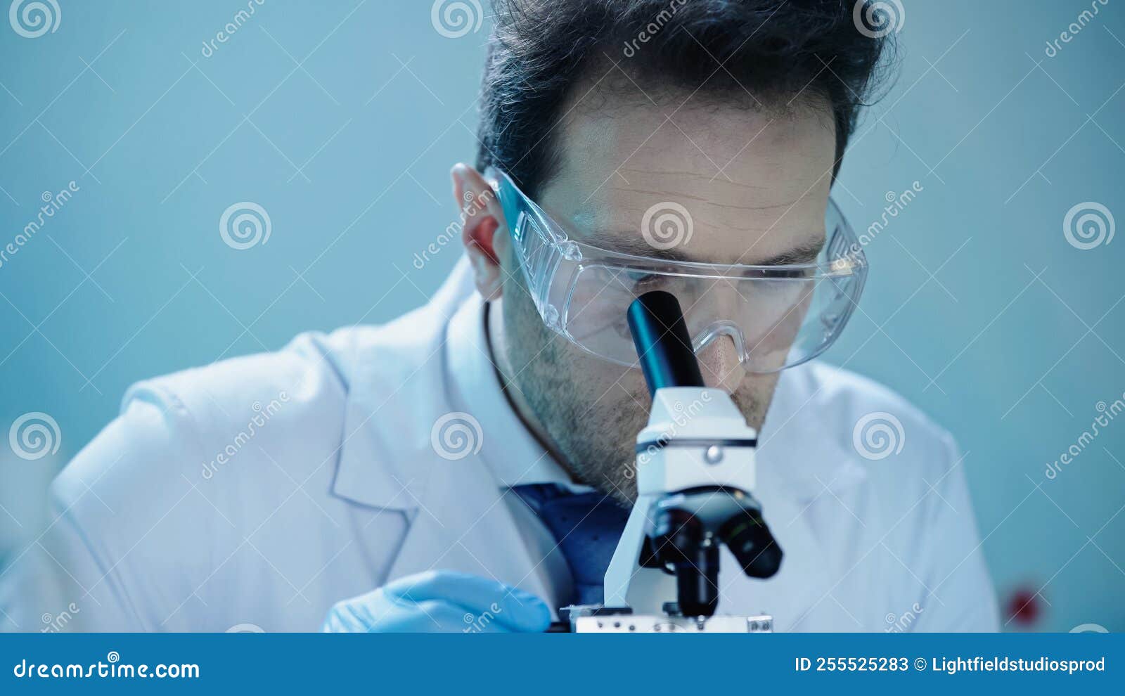 Scientist in Goggles and while Coat Stock Image - Image of technology ...