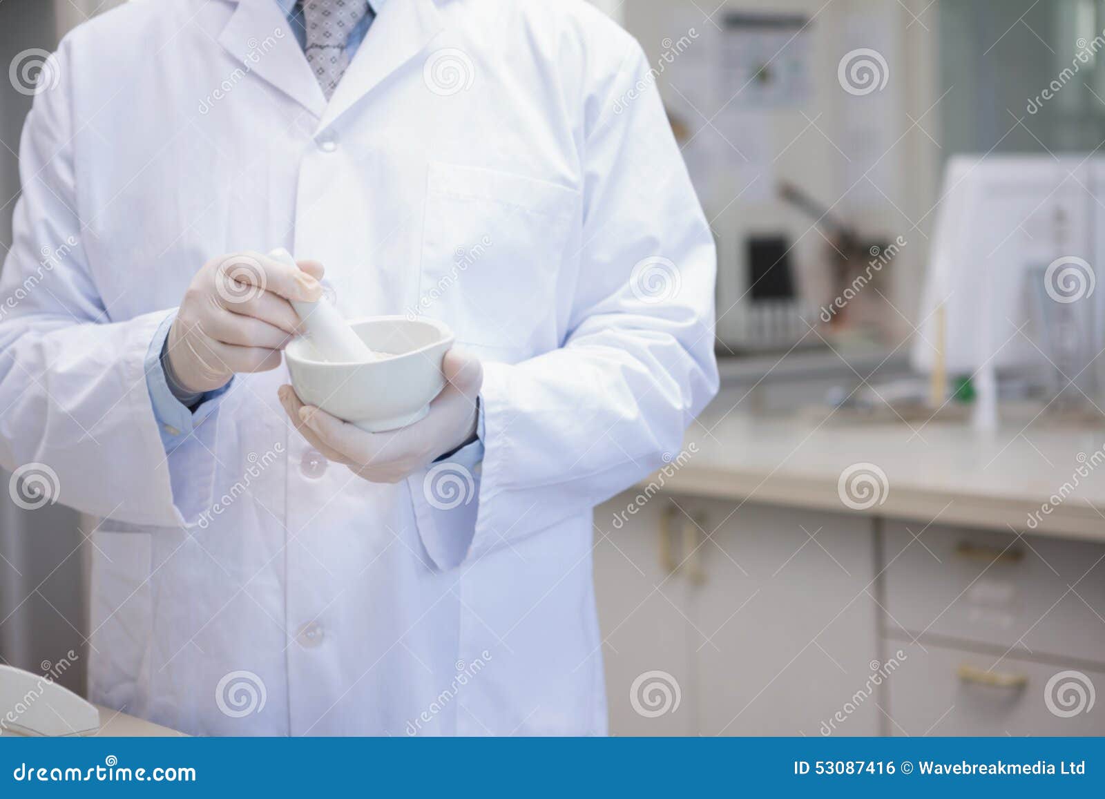 Scientist Grinding Powder with Mortar Stock Photo - Image of scientist ...