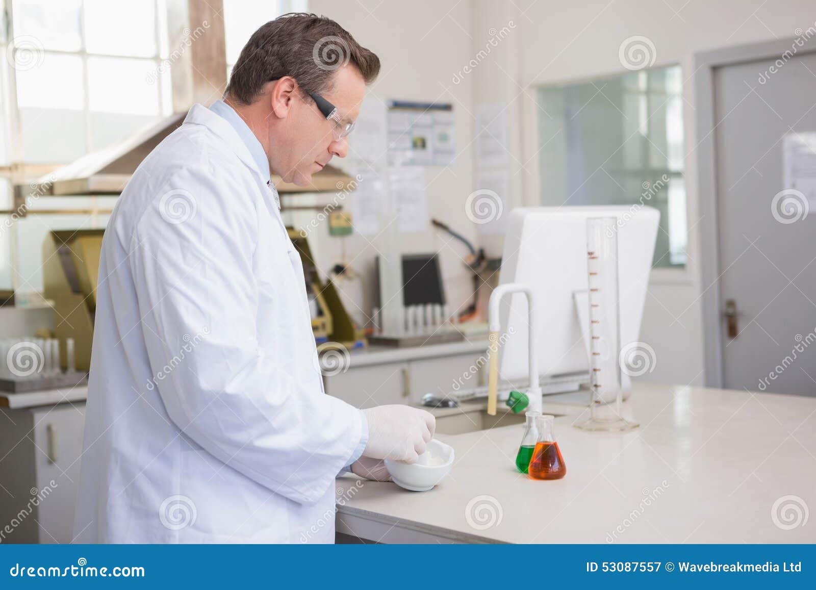 Scientist Grinding Powder with Mortar Stock Image - Image of adult ...