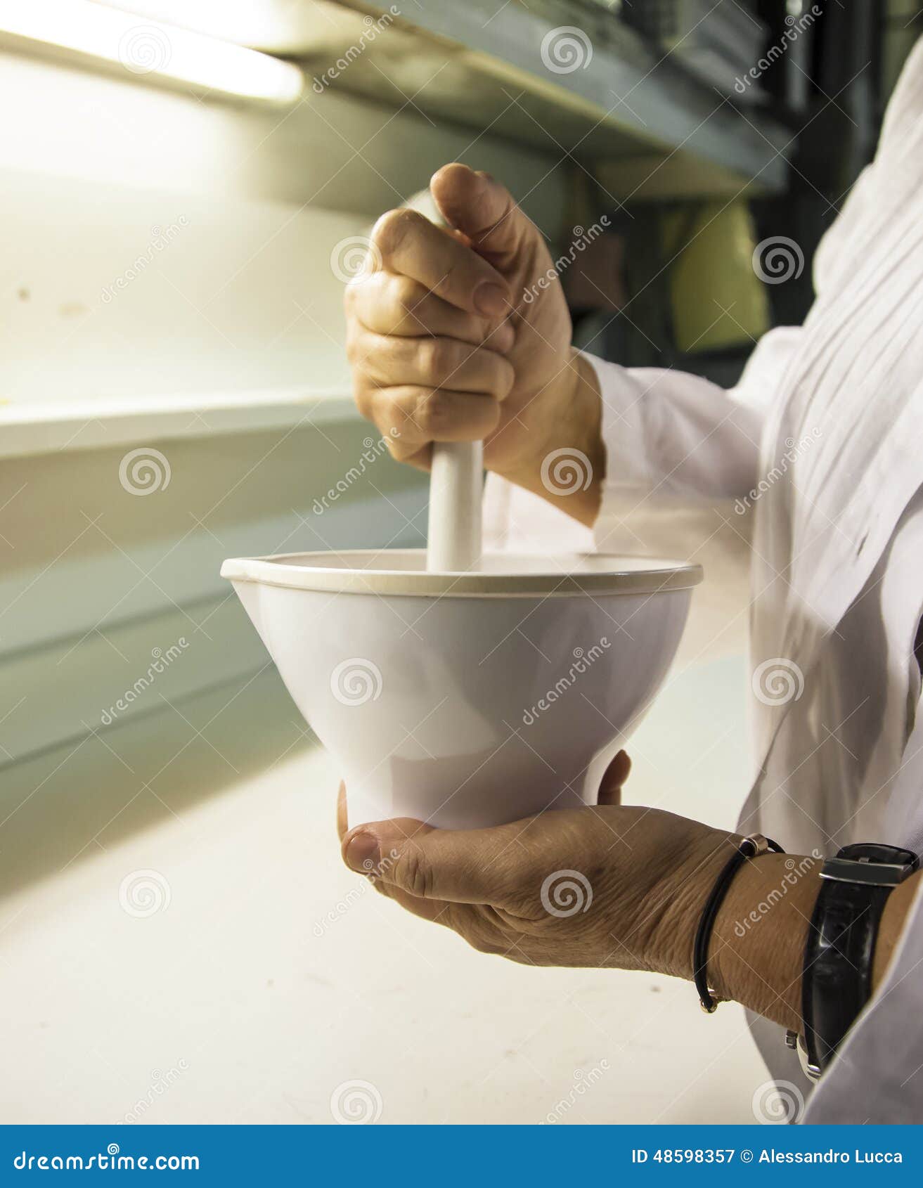 Scientist Grinds Up Compound in Porcelain Mortar Stock Image - Image of ...