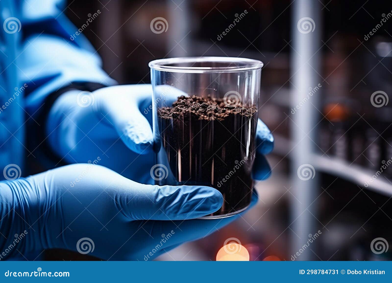 Scientist Hand Hold a Glass of Sample Soil Stock Illustration ...