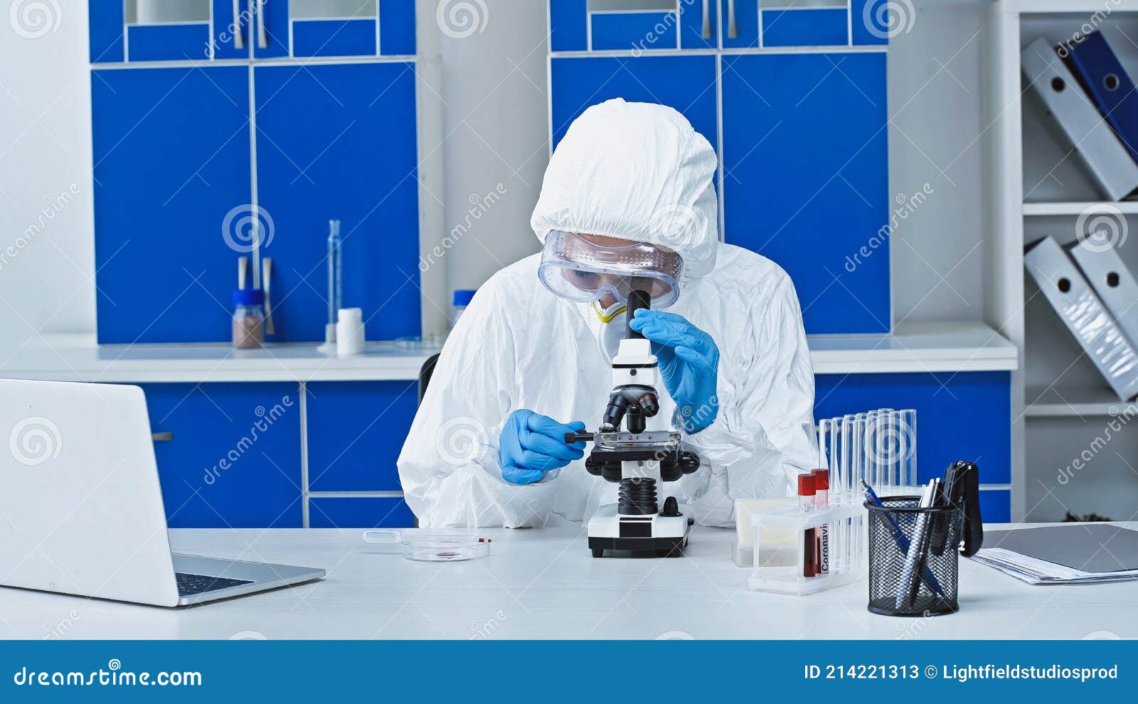 Scientist in Hazmat Suit Working with Stock Image - Image of safety ...