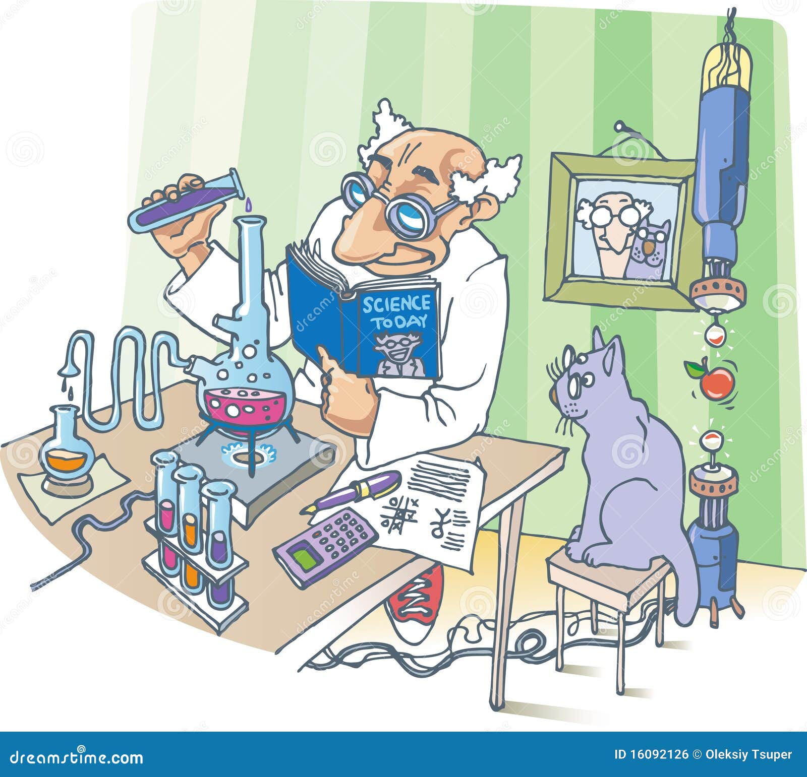 The Scientist and his Cat stock vector. Illustration of hardcover ...