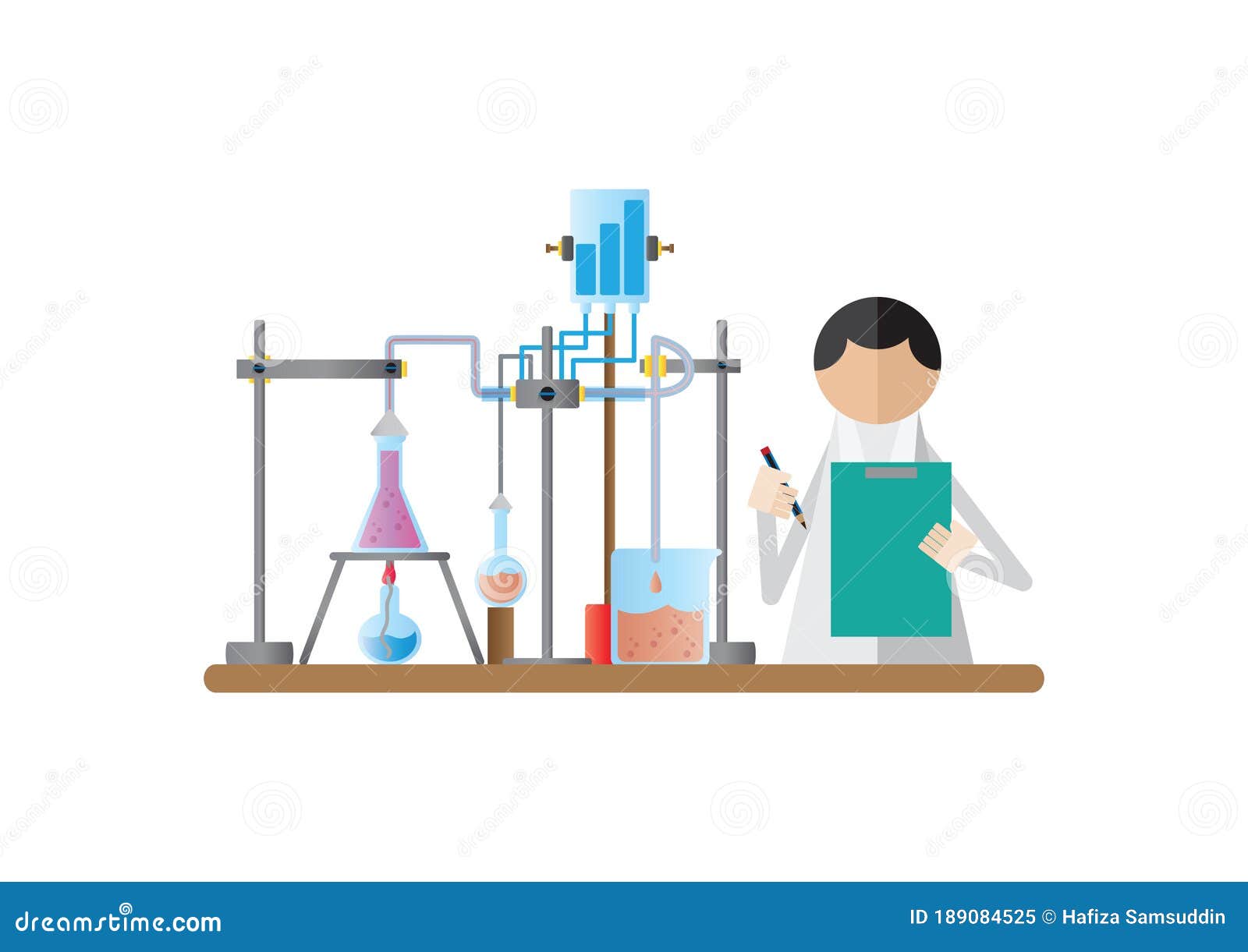 Scientist Holding Clipboard and Pencil in the Laboratory. Vector ...