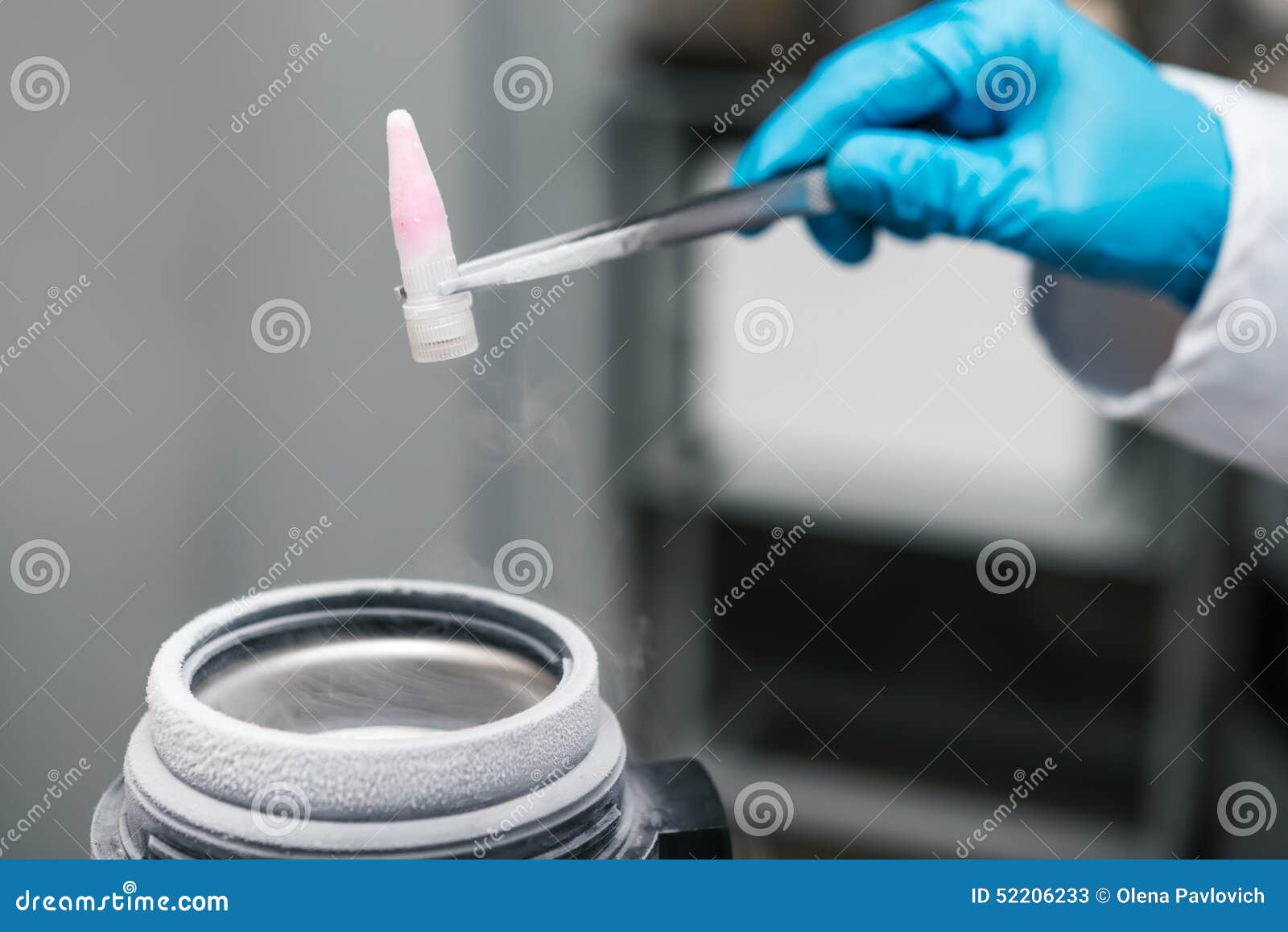 Cryopreservation. Container With Sperm And Ice Cubes On Grey Background ...