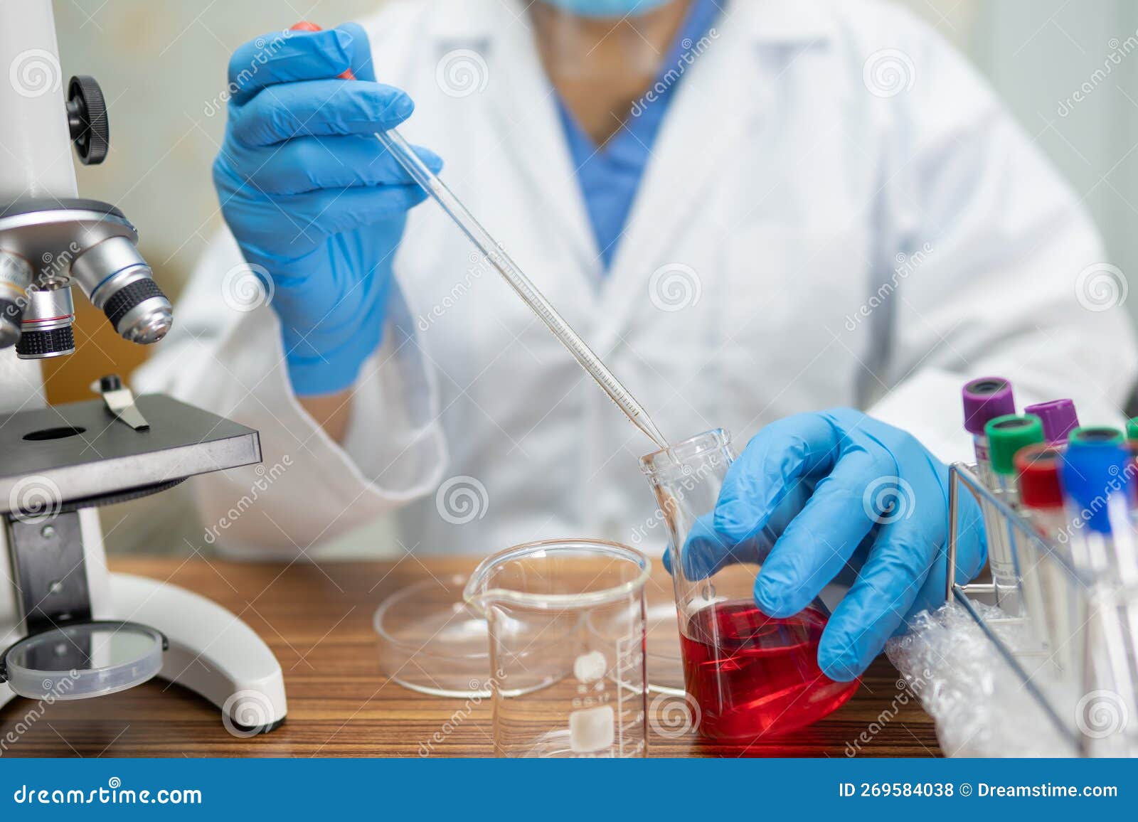 Scientist Holding Erlenmeyer Flask, Conical Flask Glassware with Red ...