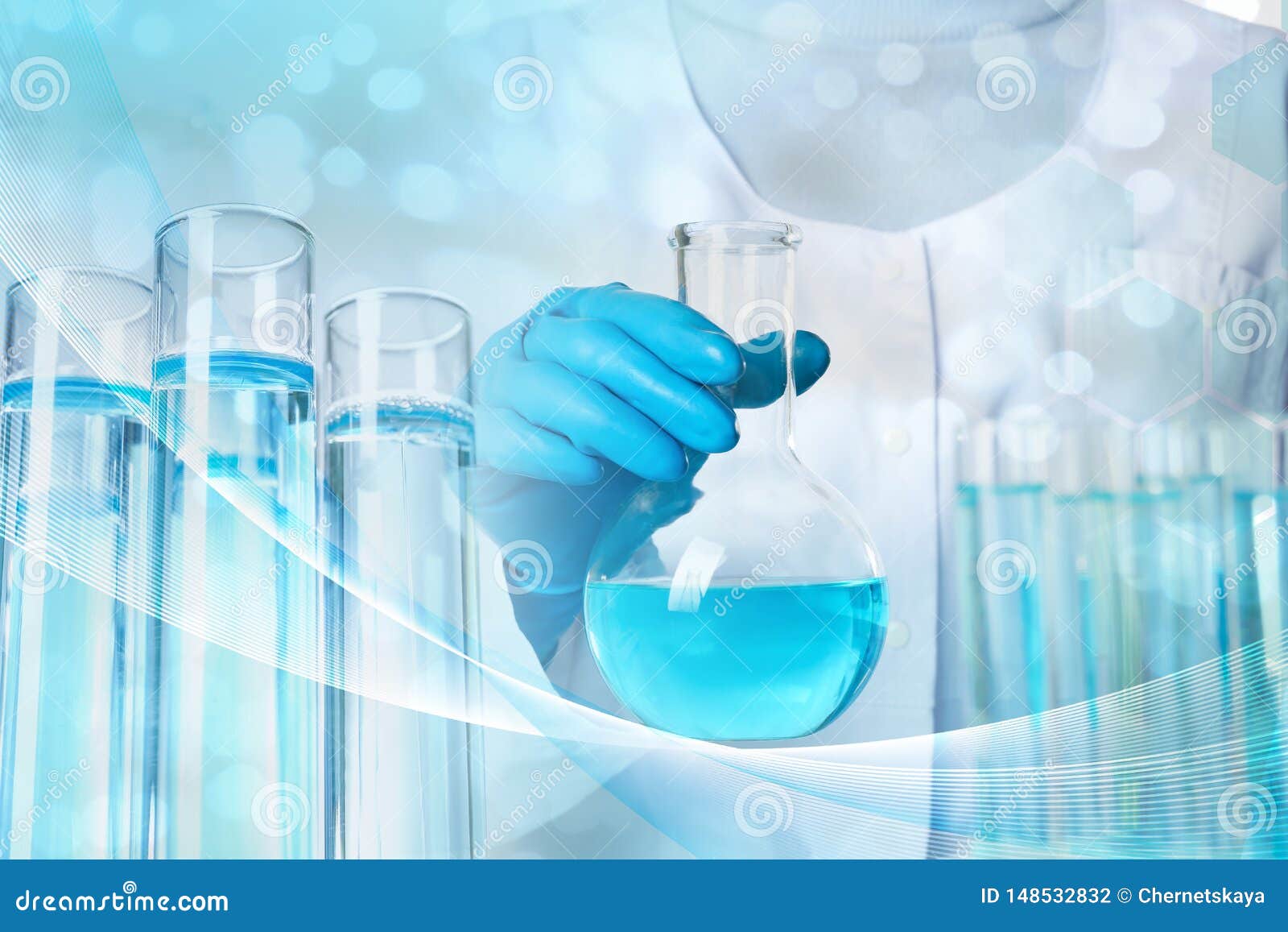 Scientist Holding Glass Flask with Liquid. Solution Chemistry Stock ...