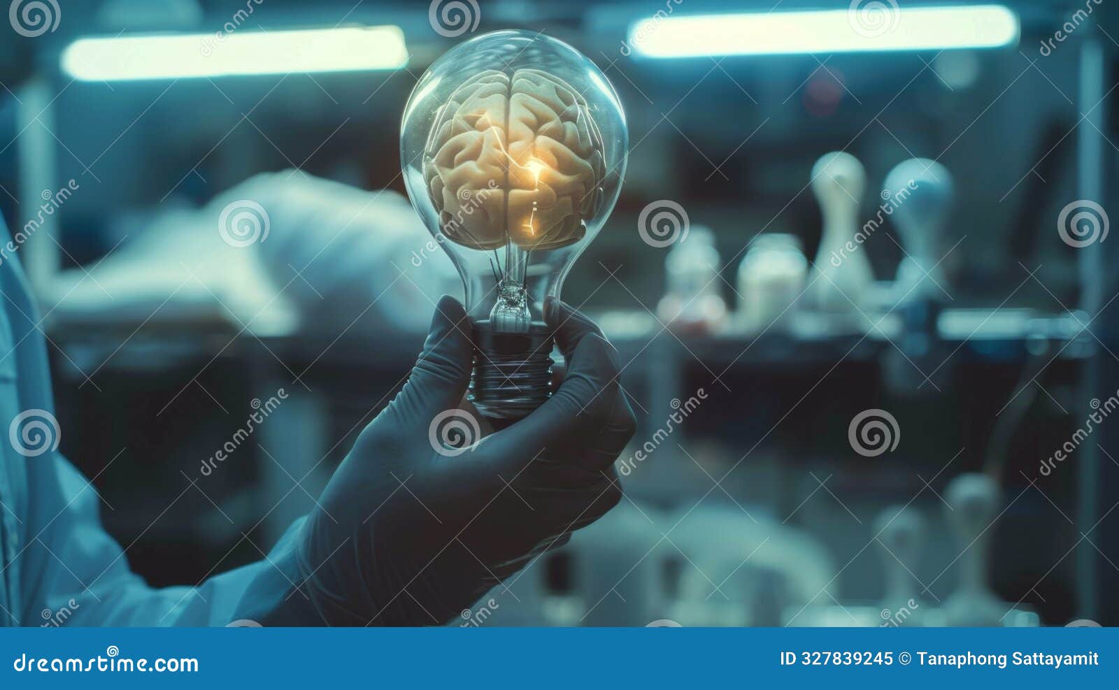 Scientist Holding a Light Bulb with a Brain Inside Symbolizing ...