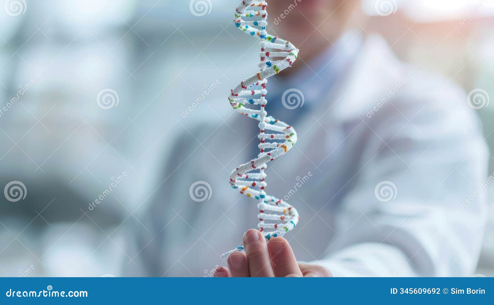 Scientist Holding a Physical Model of a DNA Double Helix Stock ...