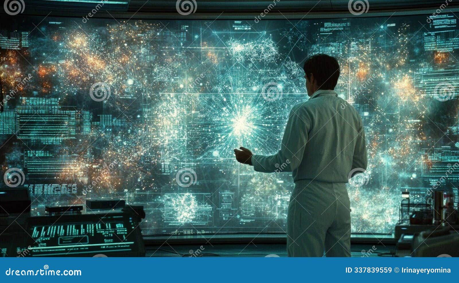 Scientist Interacting with Holographic Display of Quantum Field Theory ...
