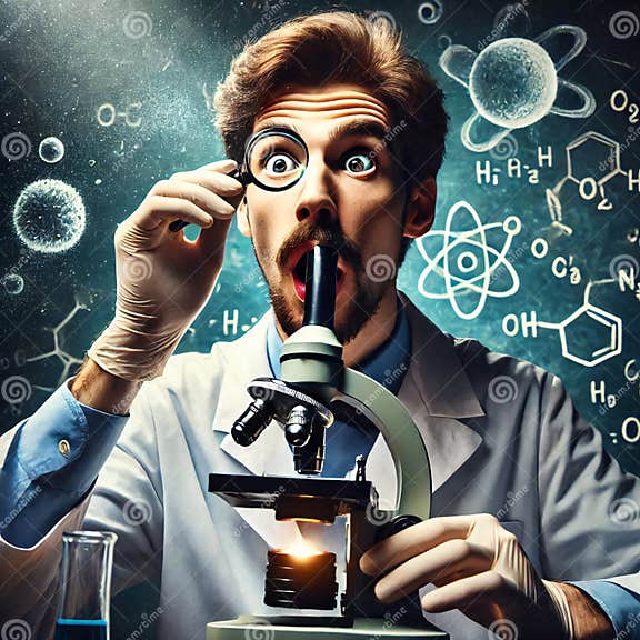 A Scientist in a Lab Coat Examines a Sample Under a Microscope, with ...