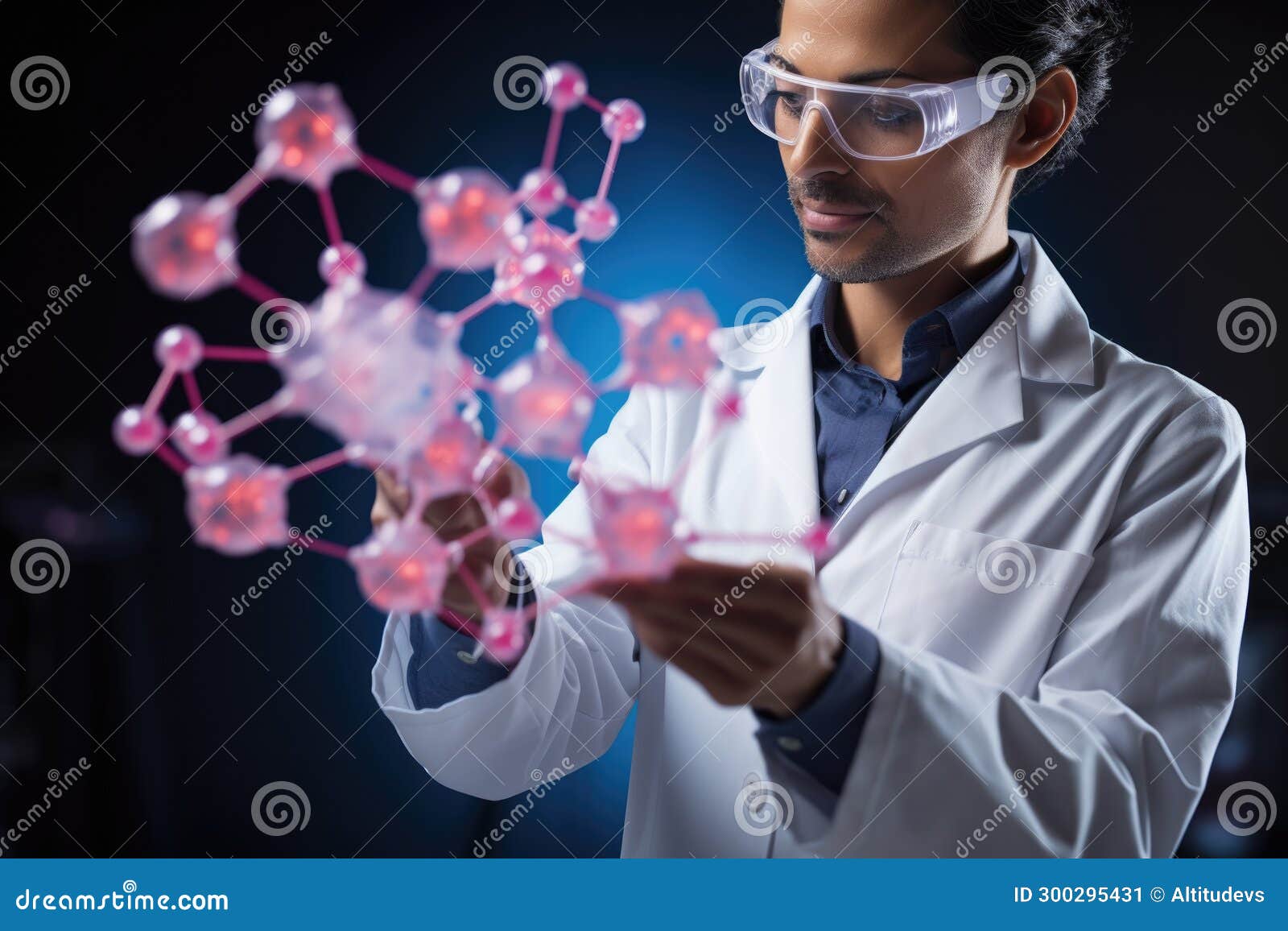 A Scientist in a Lab Coat Holding a 3d Printed Cosmetic Molecule Stock ...