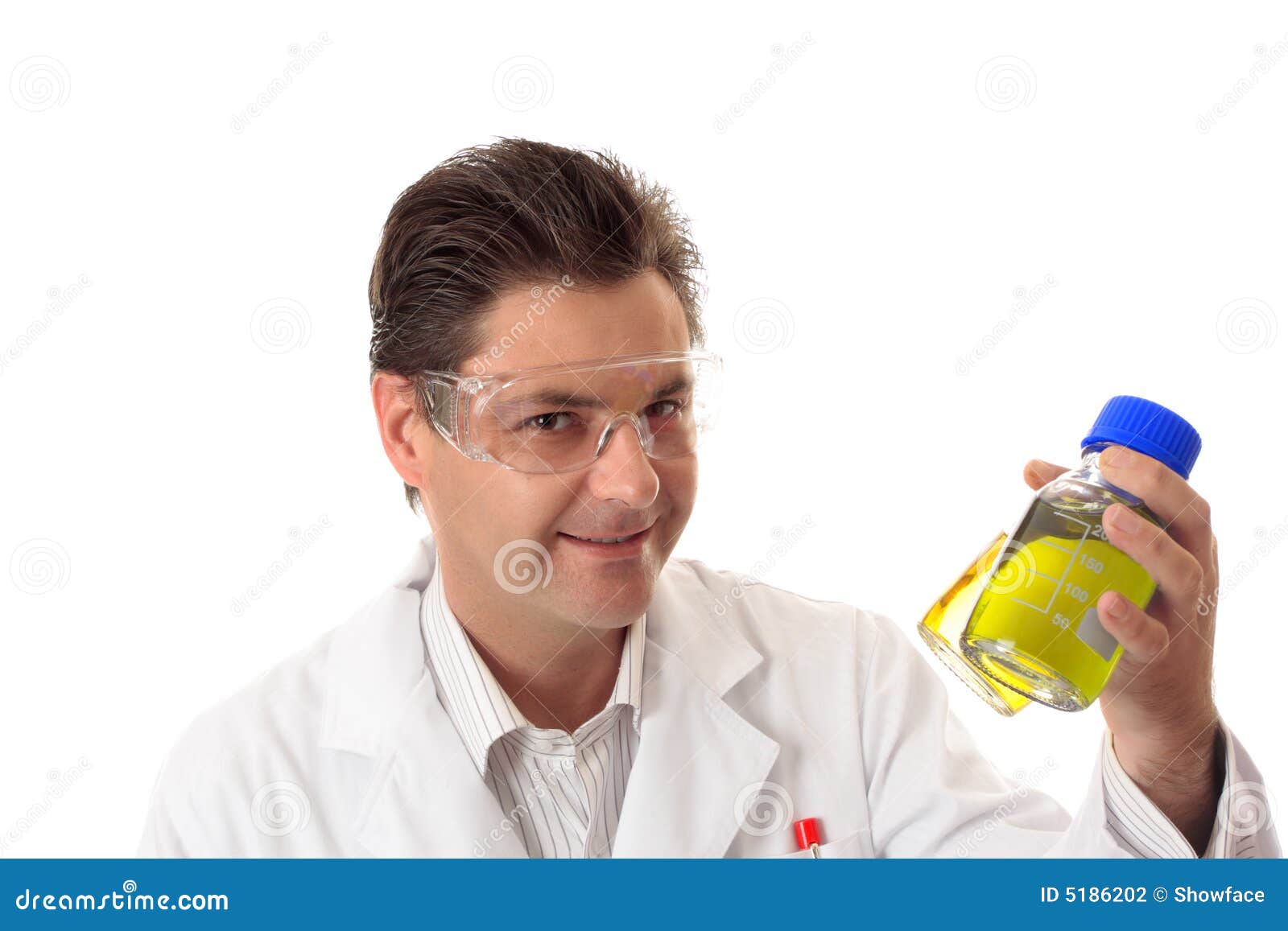 Scientist with Lab Glass Bottles Stock Photo - Image of holding, acid ...