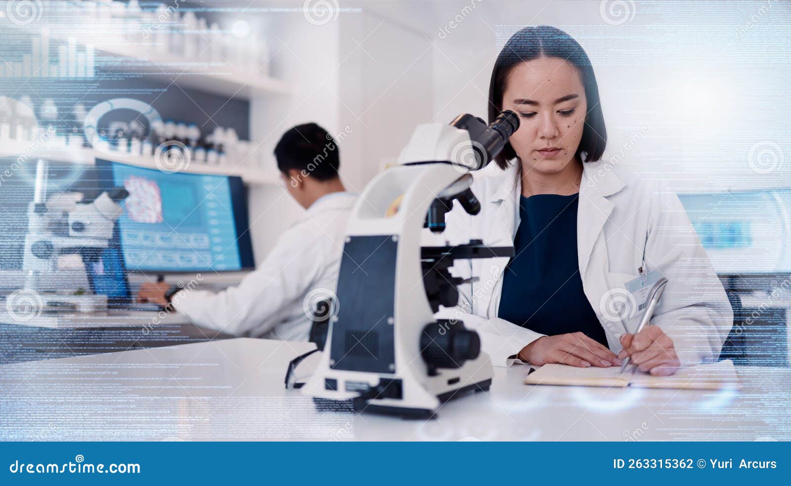 Scientist in Laboratory, Asian Woman in Science with Microscope and ...