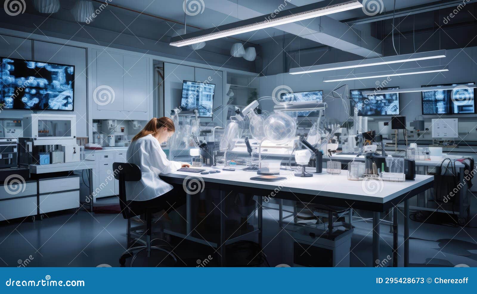 A Scientist in a Laboratory Conducts Experiments Stock Image - Image of ...