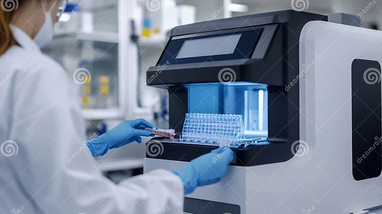 Research Scientist Inserting DNA Samples into High-Tech Sequencer ...