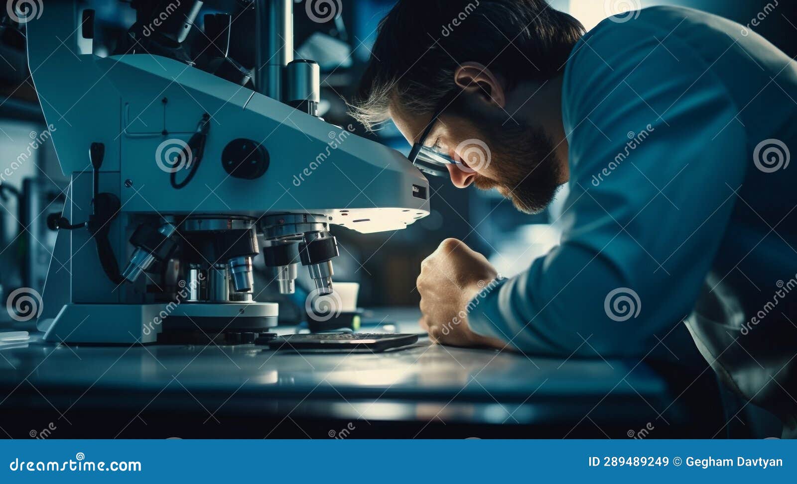 Scientist Looking at a Microscope, Laboratory Worker Doing His Work ...