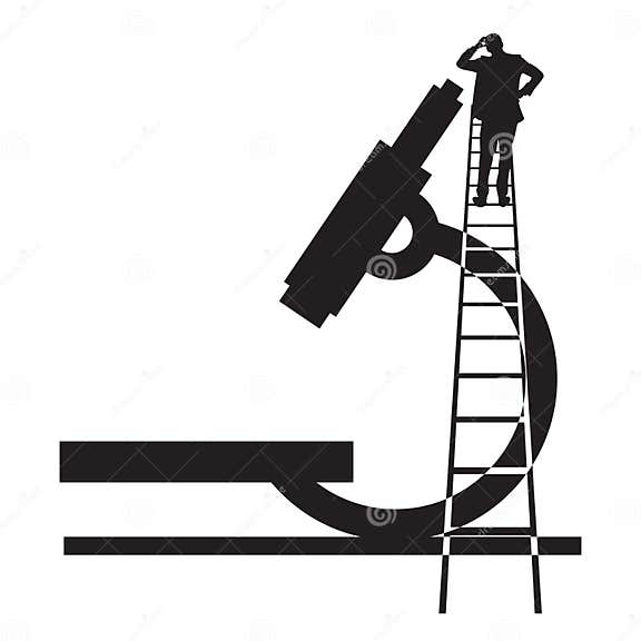 Scientist on Ladder Near Microscope Stock Illustration - Illustration ...