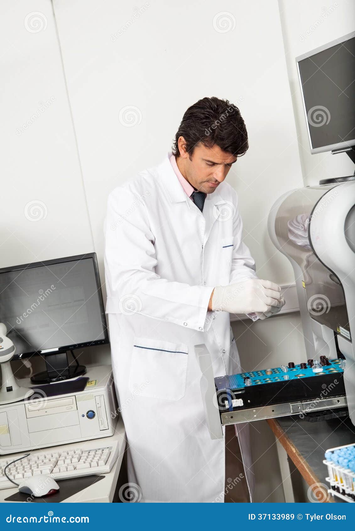Scientist Loading Analyzer with Samples Stock Image - Image of people ...