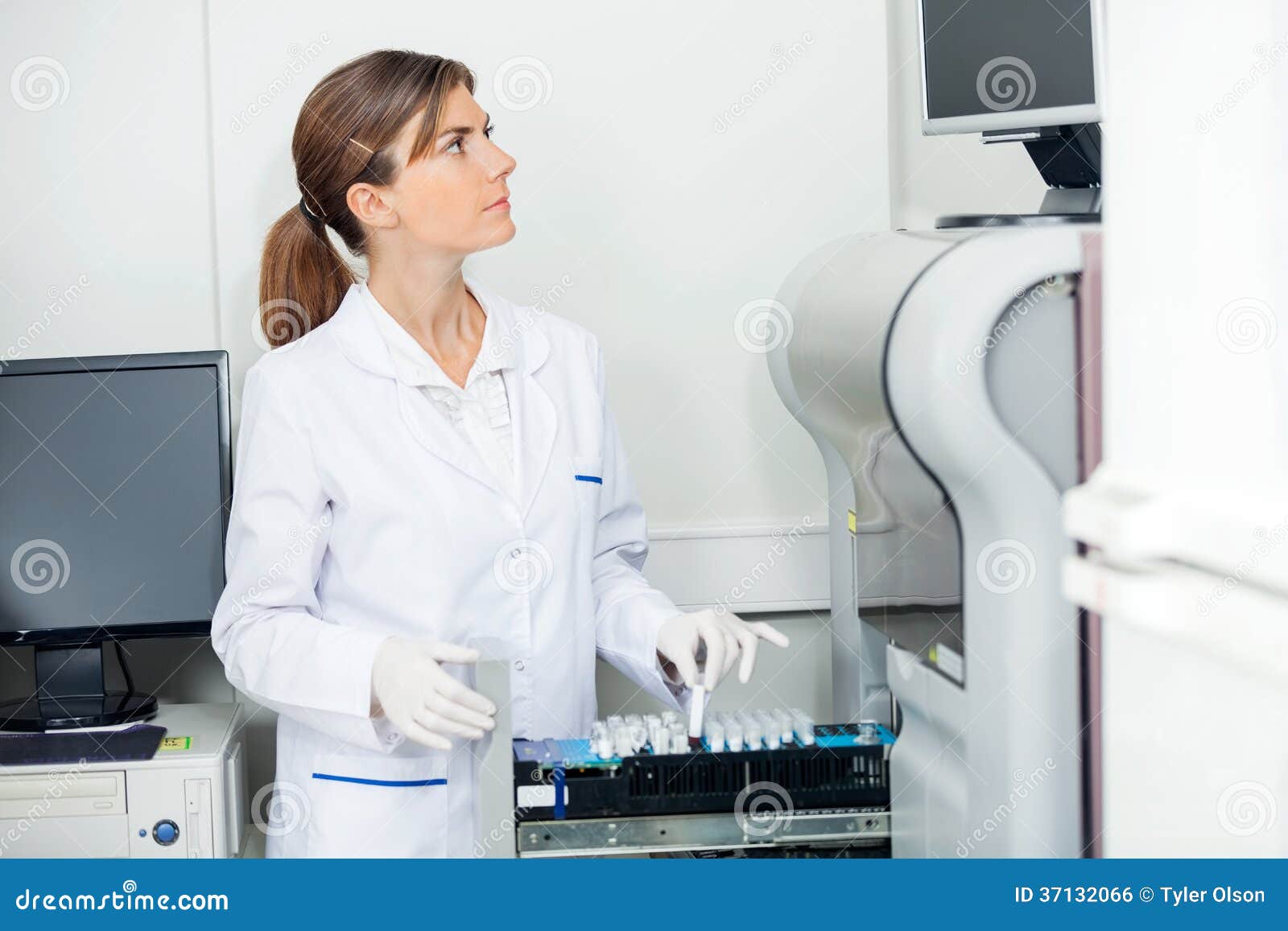 Scientist Loading Coagulation Analyzer with Test Stock Photo - Image of ...