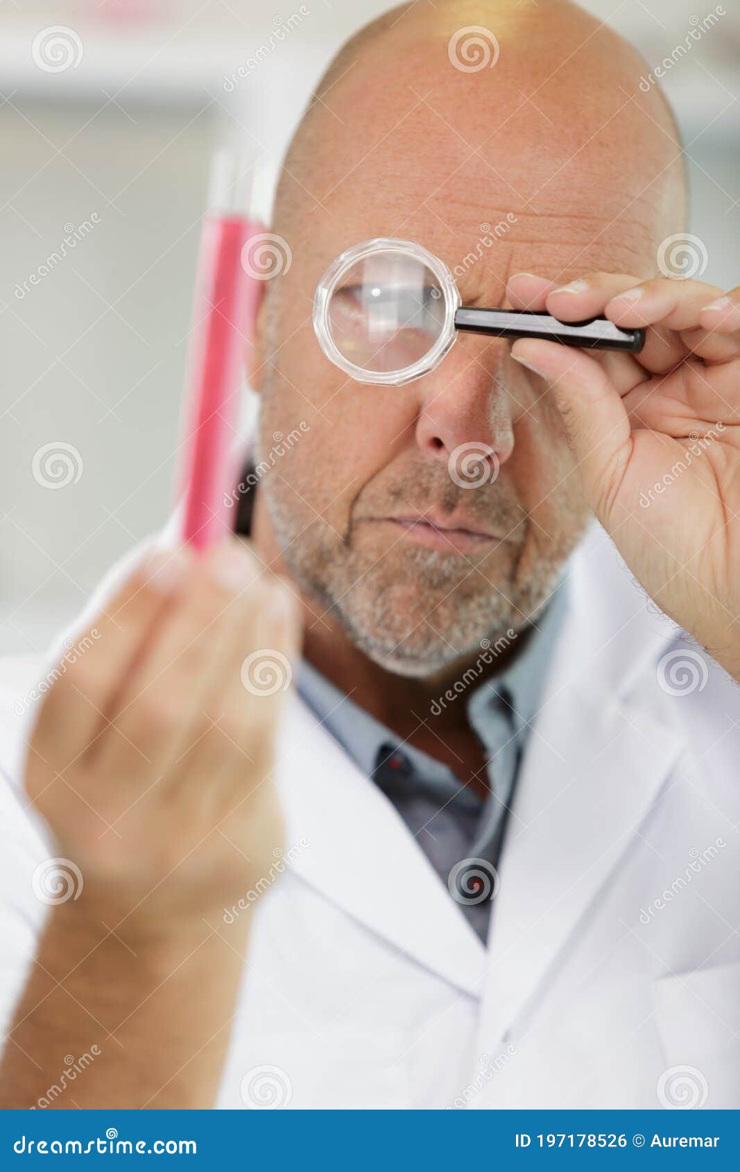 Scientist Looking through Magnifying Glass Stock Photo - Image of ...