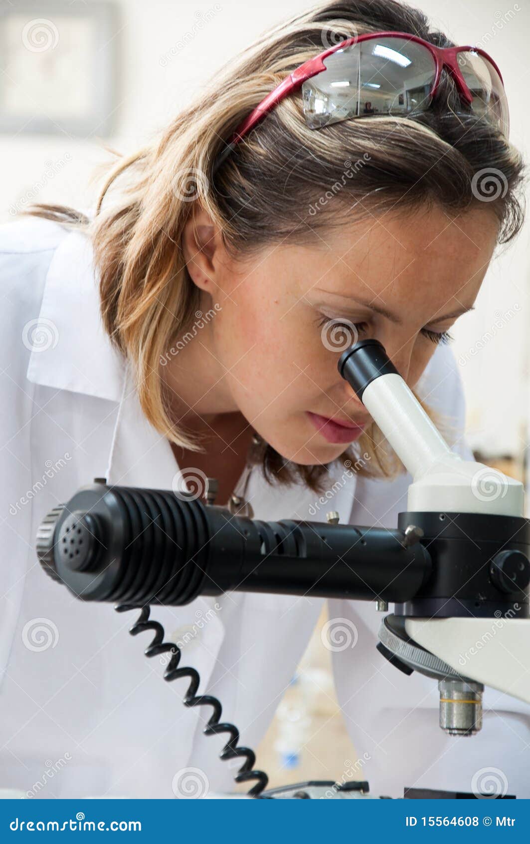 Scientist Looking into a Microscope Stock Photo - Image of pretty ...