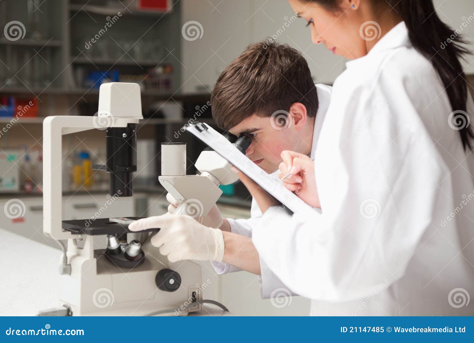 Scientist Looking in a Microscope Stock Image - Image of examining ...