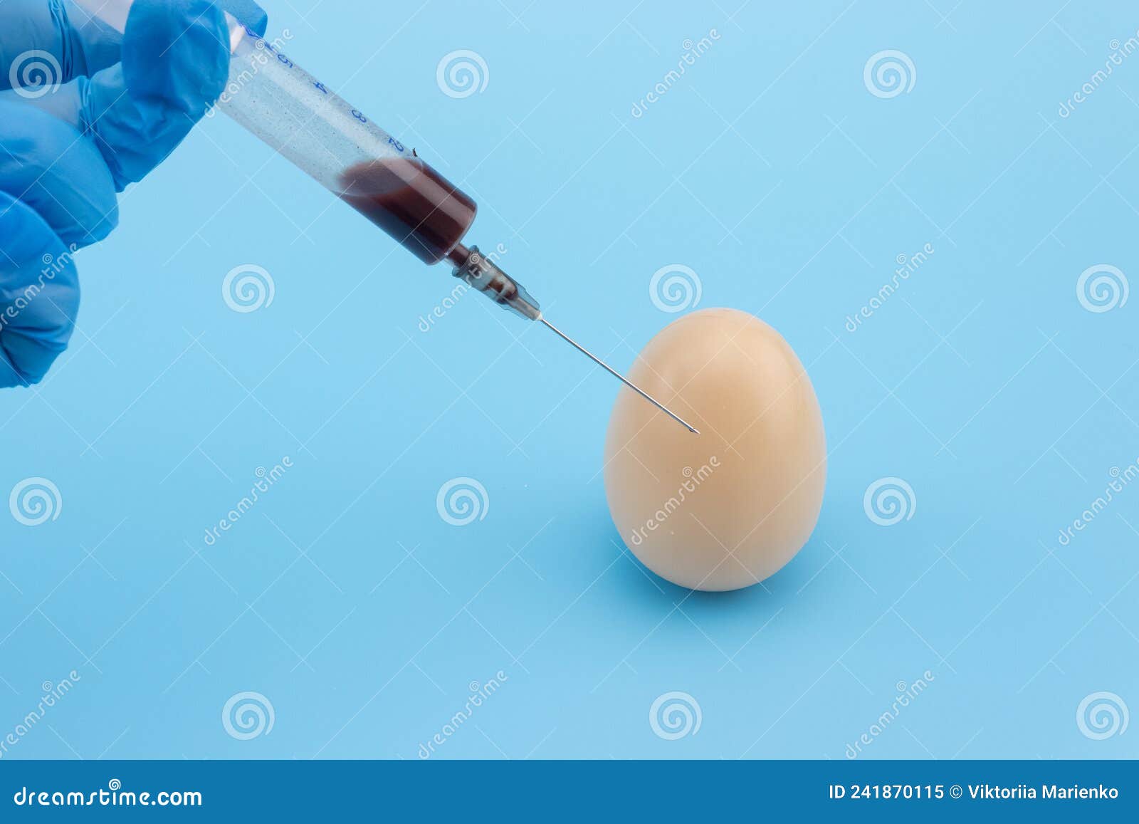 The Scientist Makes an Injection with a Syringe into the Egg Stock ...