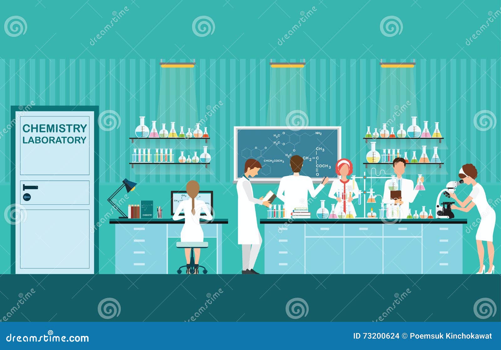 Scientist Male Character Work On Pc In Laboratory Use Scientific ...