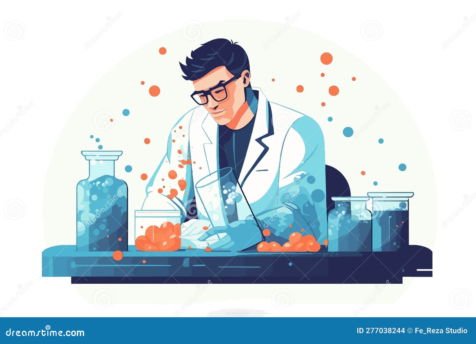 Scientist Man in Laboratory. Vector Illustration Stock Illustration ...