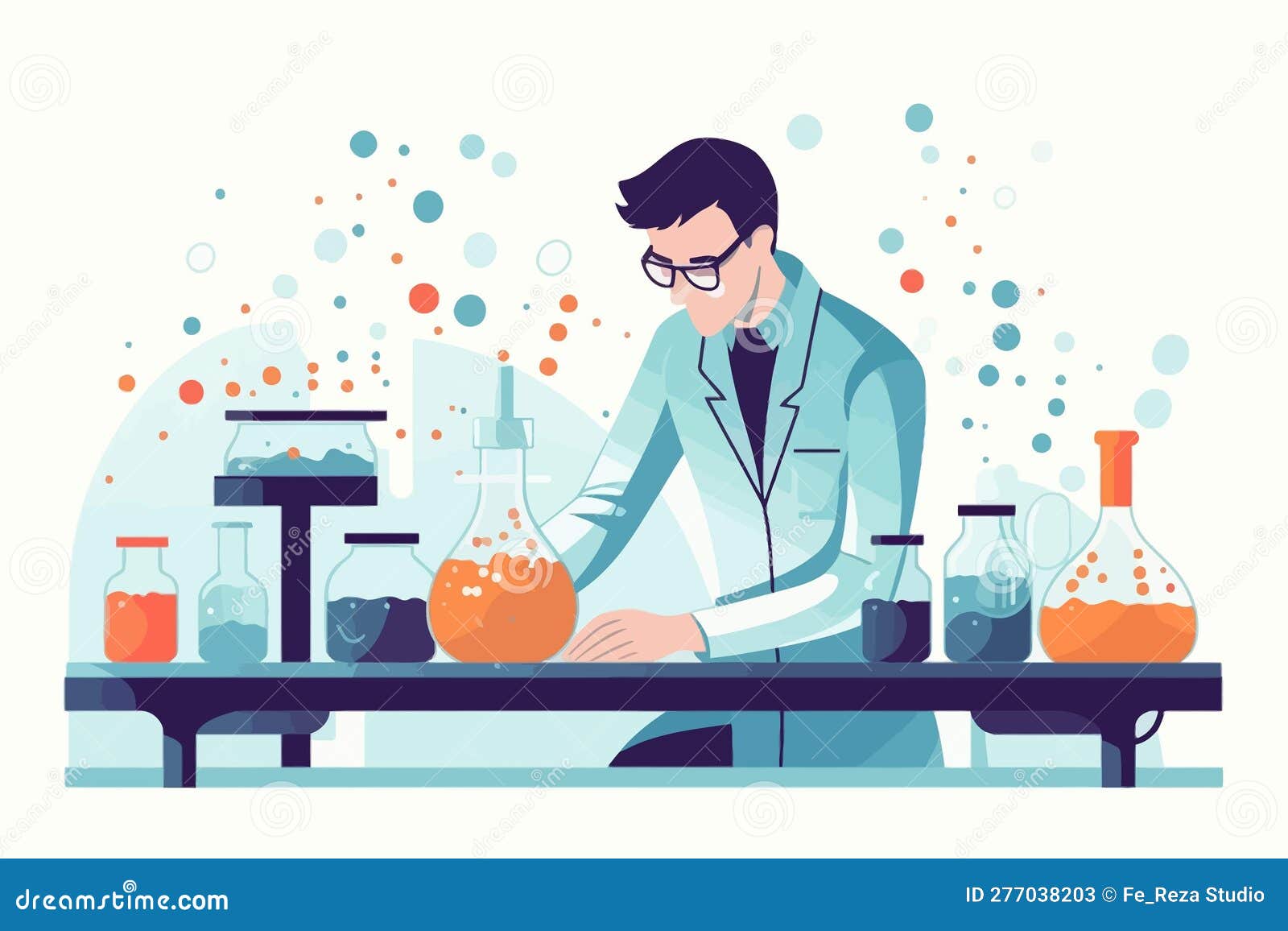 Scientist Man in Laboratory. Vector Illustration Stock Illustration ...