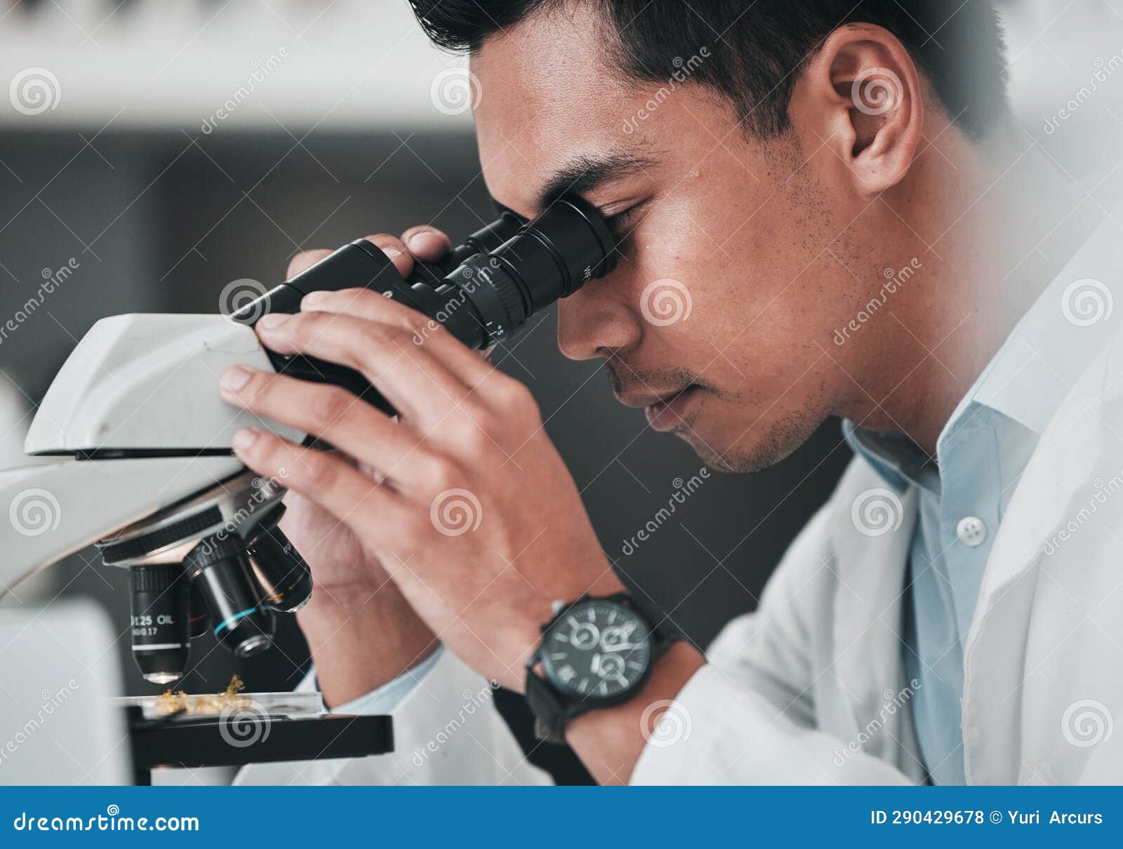 Scientist, Man and Microscope for Science Research, Data Analysis and ...