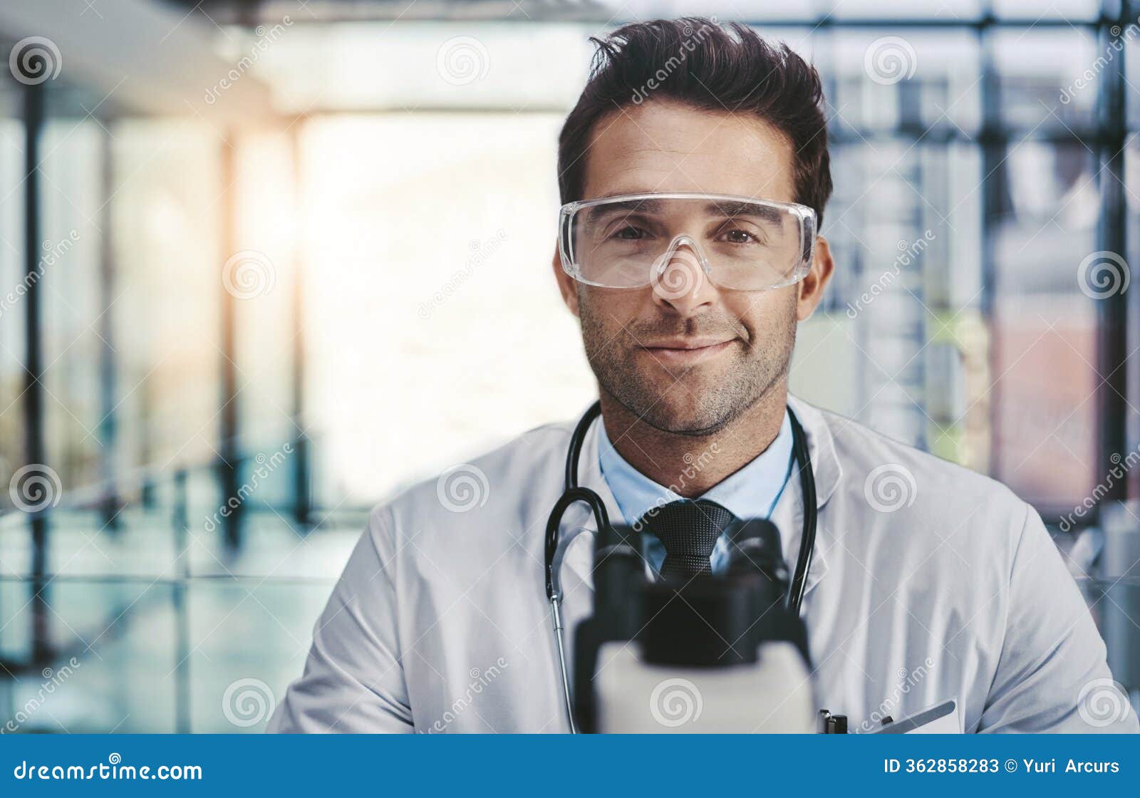 Scientist, Man and Portrait with Microscope in Lab for Research, Pharma ...