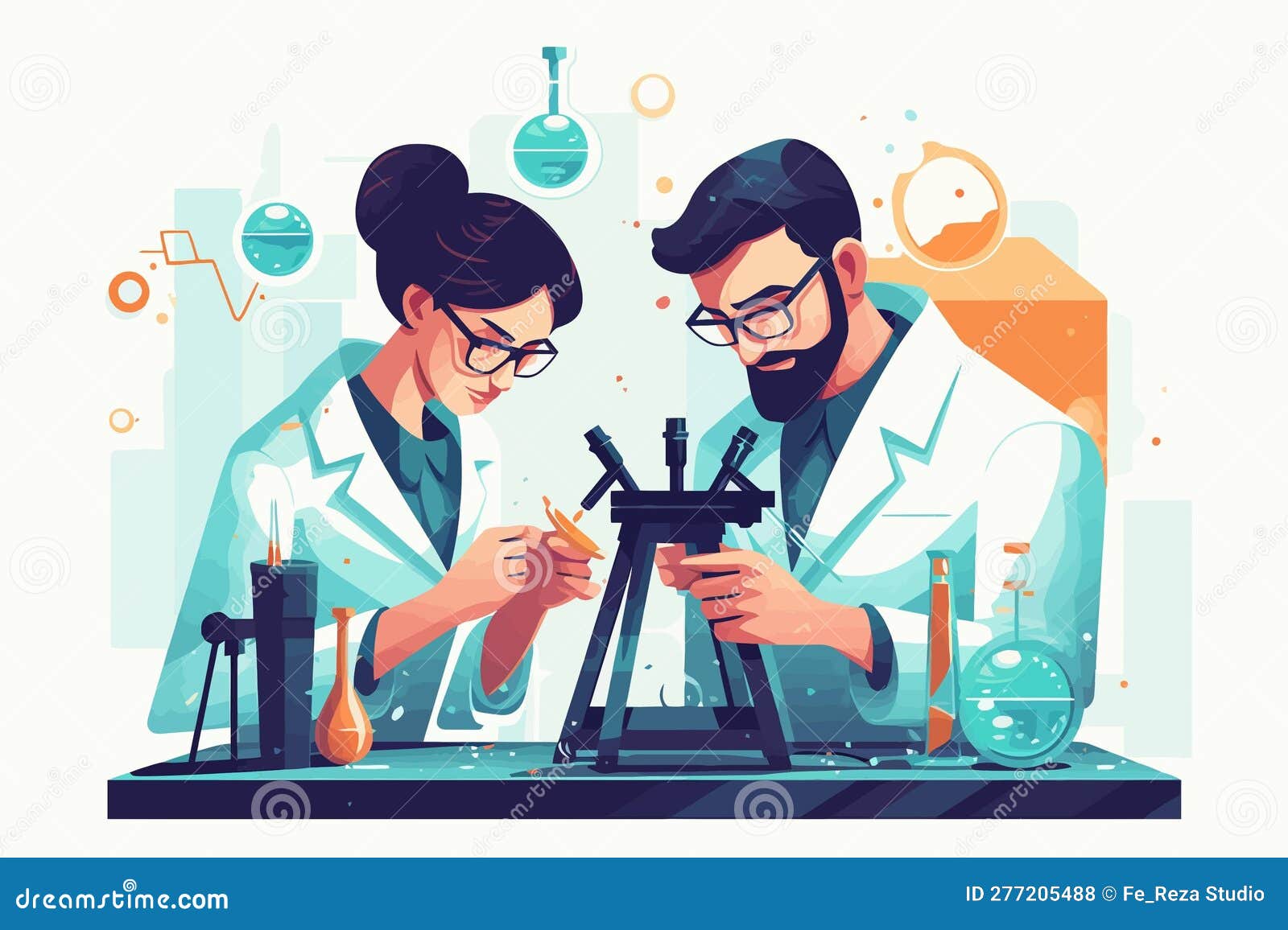 Scientist Man and Woman Working in Laboratory, Vector Illustration ... Scientist Man and Woman Working in Laboratory, Vector Illustration ...